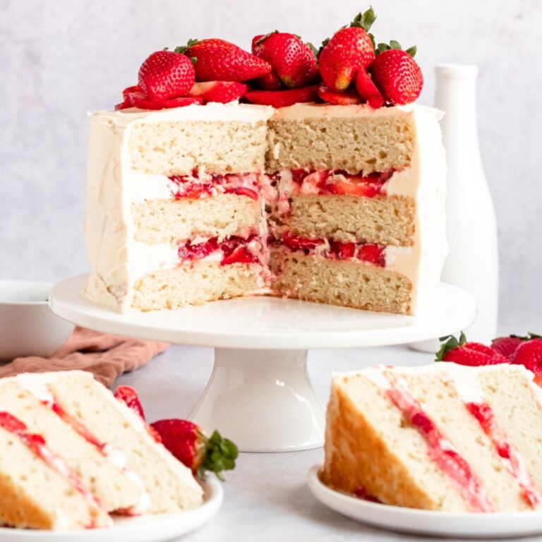 Strawberry Jam Cake (Vanilla Strawberry Cake) - Rich And Delish