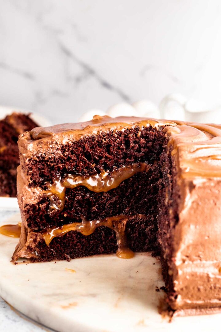 Moist Chocolate Caramel Cake (One Bowl) - Rich And Delish