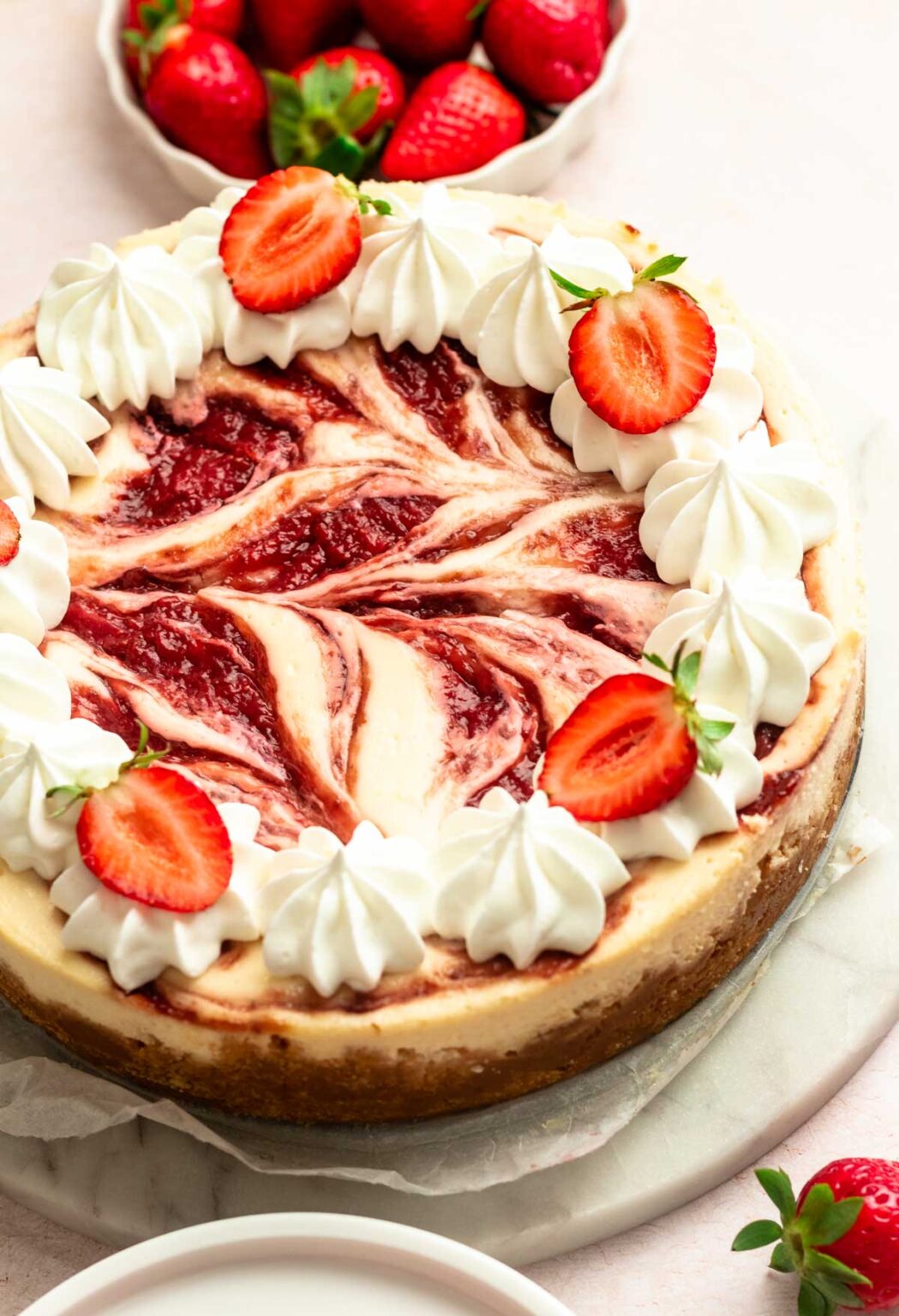Creamy Strawberry Swirl Cheesecake - Rich And Delish