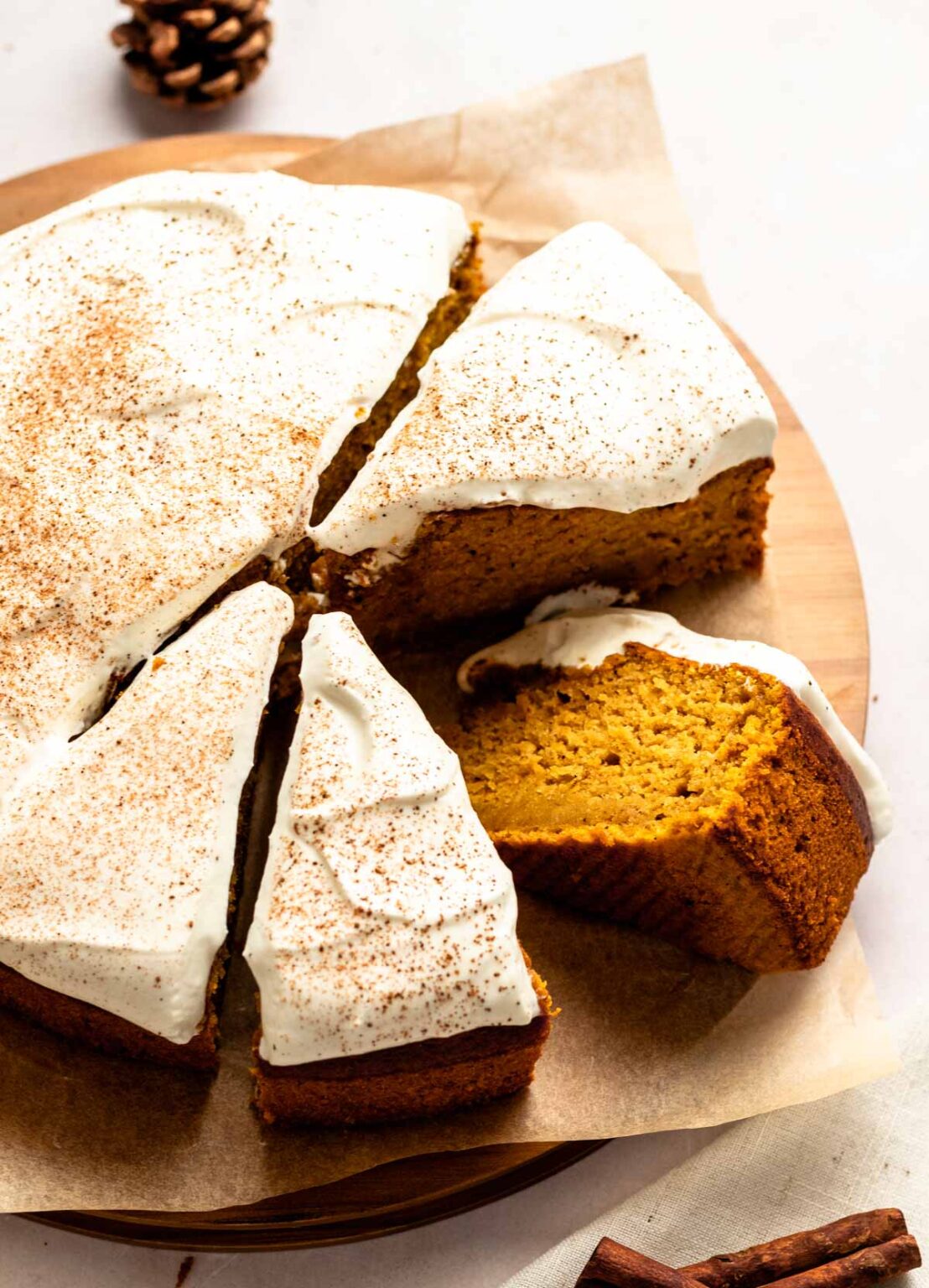 Pumpkin Olive Oil Cake w/ Cream Cheese Frosting - Rich And Delish